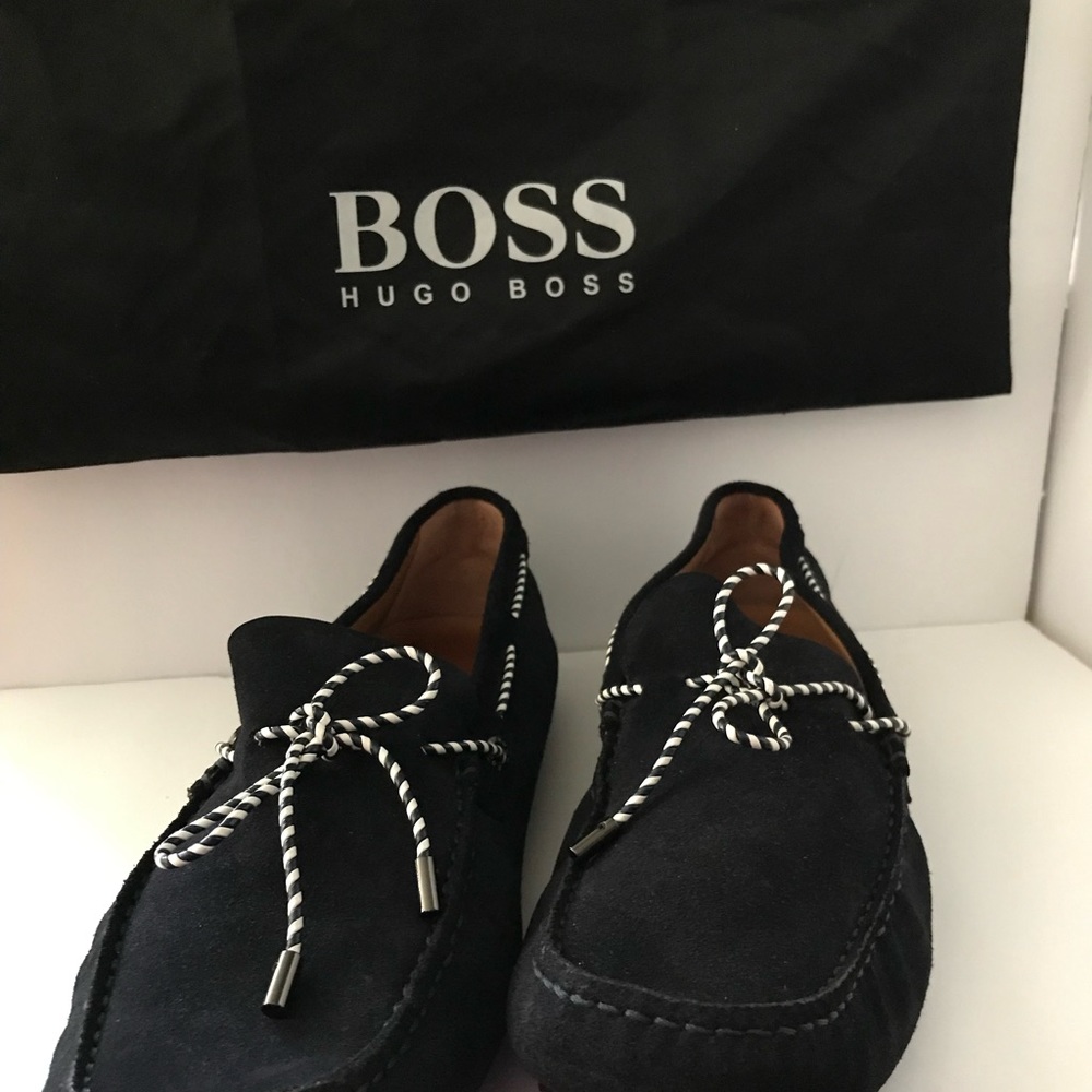 Hugo Boss Navy Blue Suede Diver Moc Loafers - Gem
